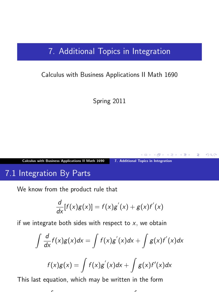 Additional Topics in Integration: Calculus With Business Applications ...