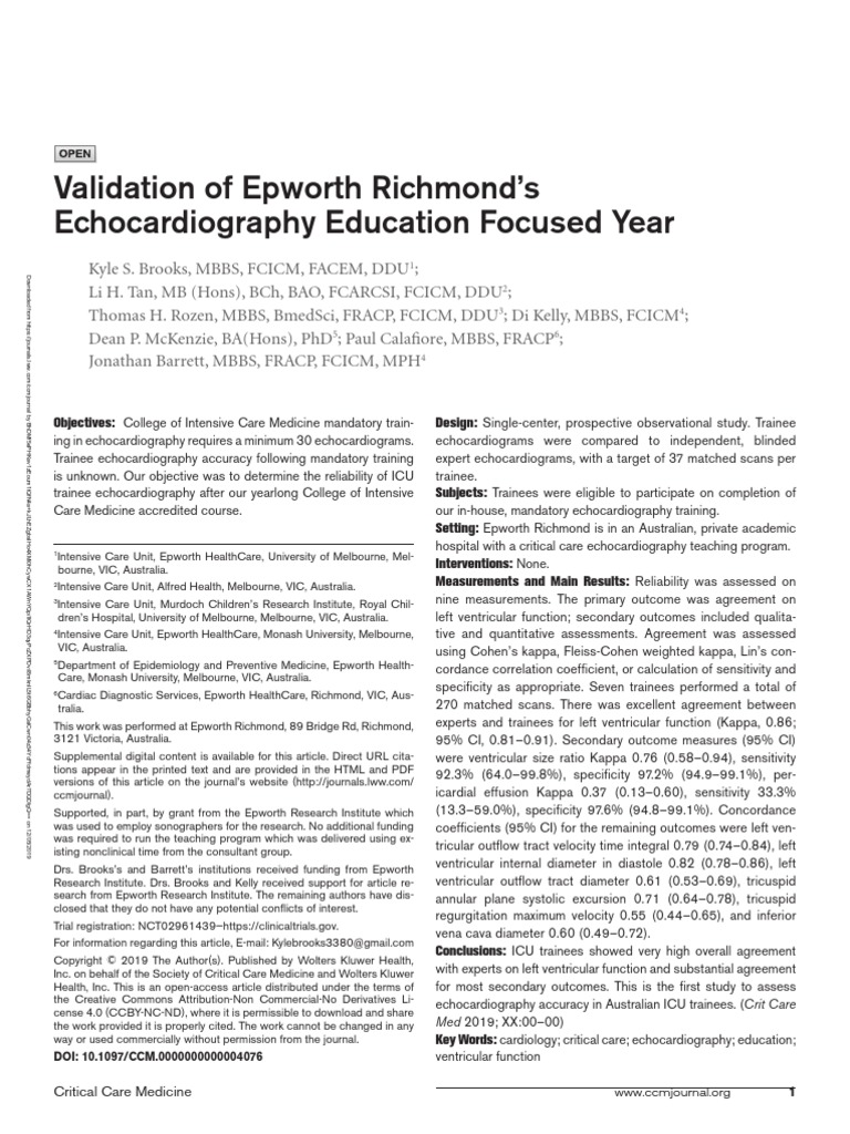 Validation of Epworth Richmond's Echocardiography Education Focused ...