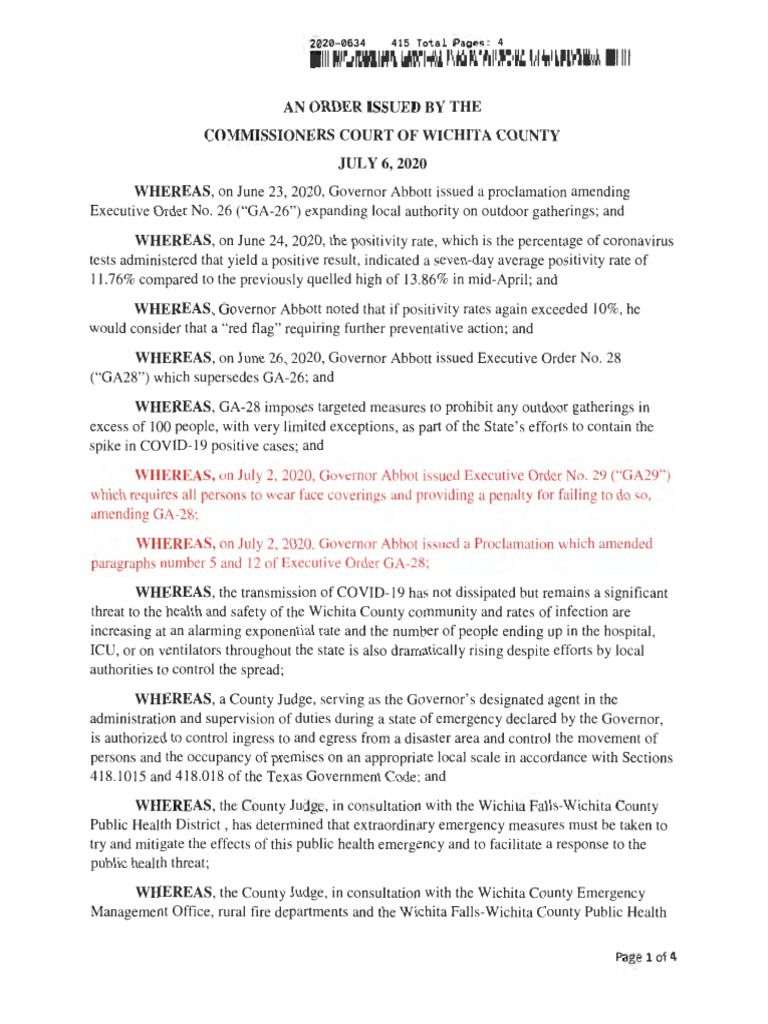 County Judge Order 20200706 | PDF | Executive Order | Public Health