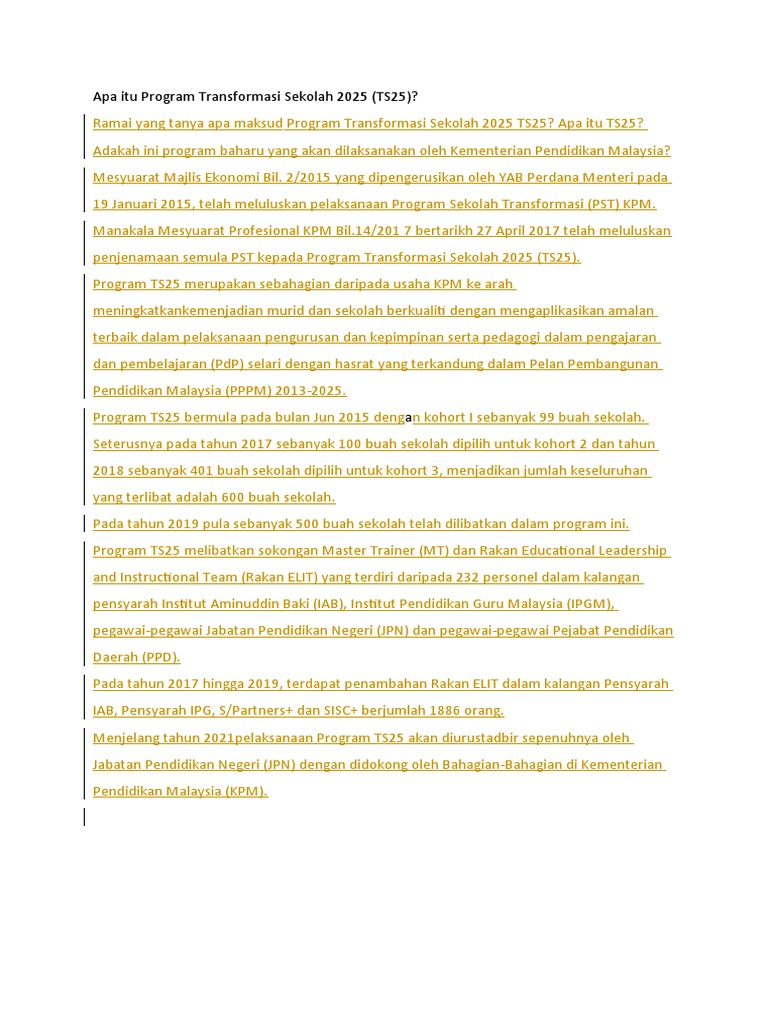 Program Transformasi Sekolah 2025 | PDF