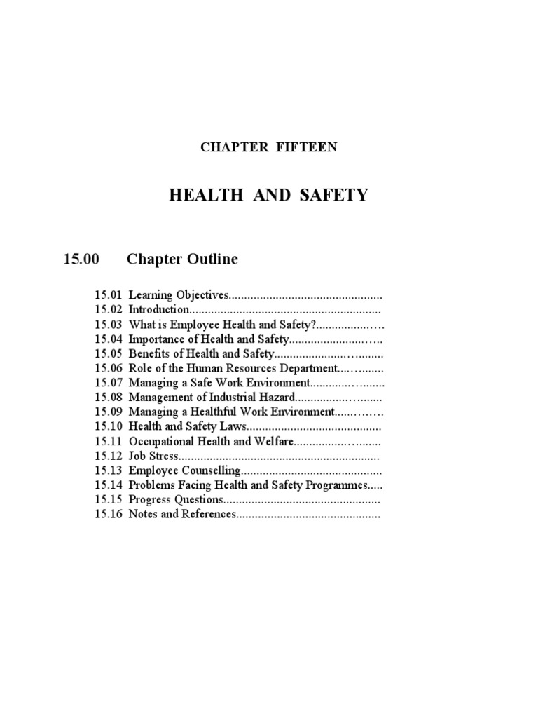 Health and Safety: 15.00 Chapter Outline | PDF | Occupational Safety ...