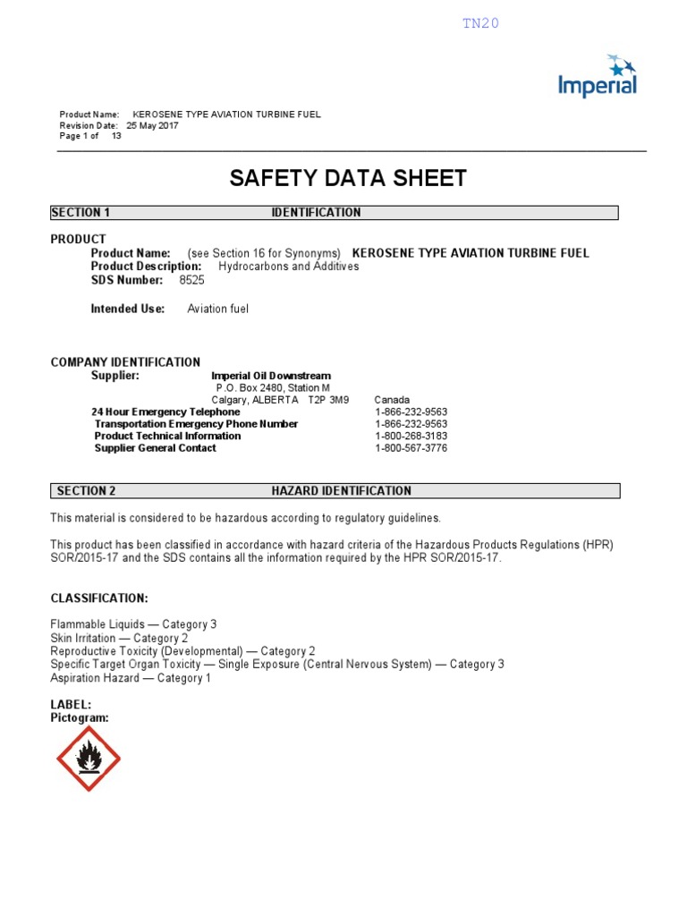 TN 20 Kerosene Type Aviation Turbine Fuel - Jet1 | PDF | Dangerous ...
