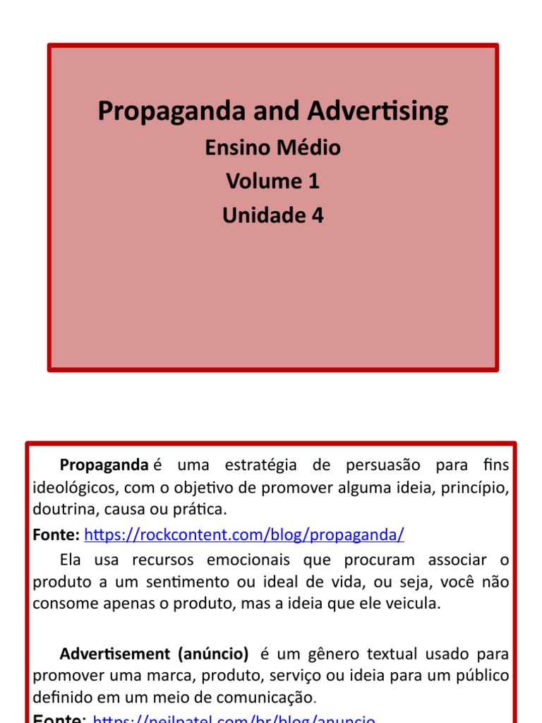 Unidade 4 - Propaganda and Advertising | PDF
