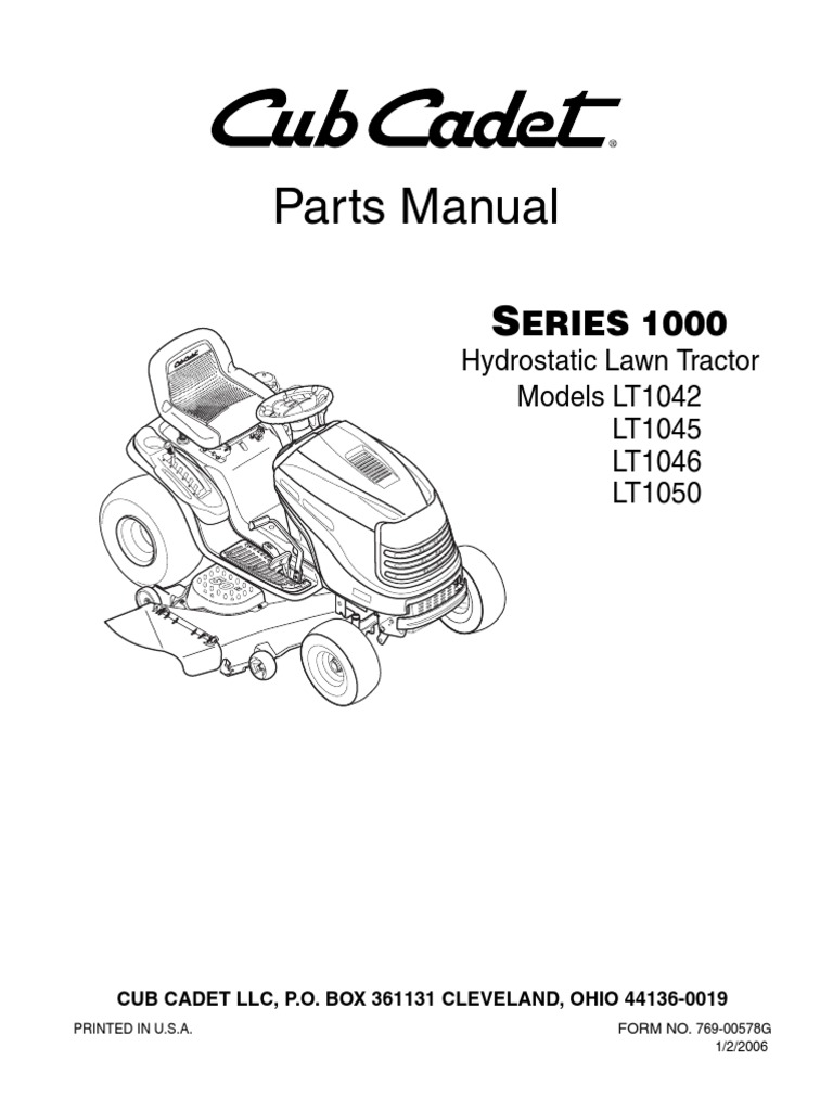 Comprehensive Parts Manual for Cub Cadet Series 1000 Hydrostatic Lawn ...
