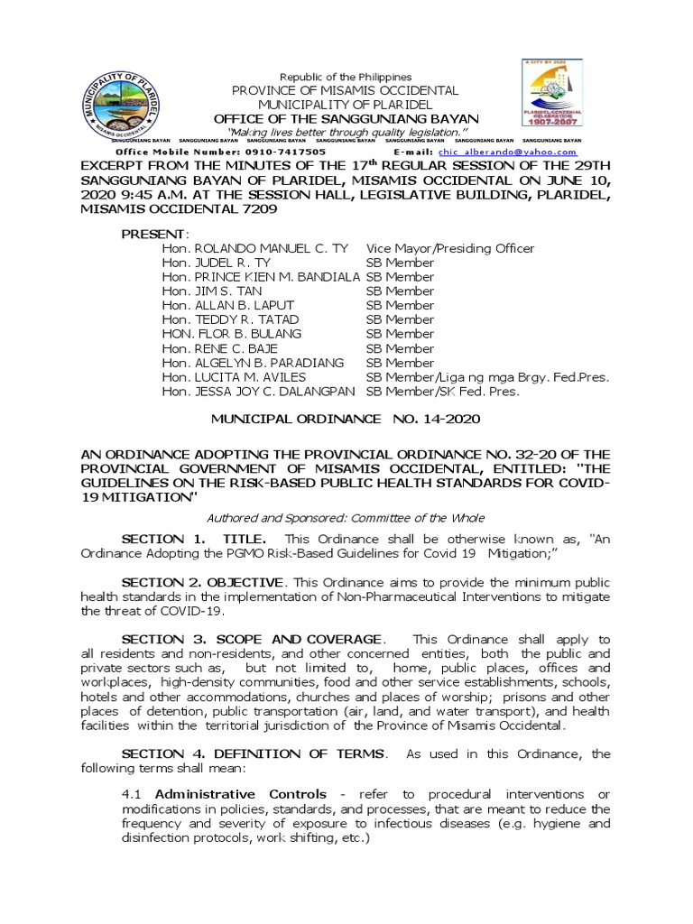 Municipal Ordinance No. 14-2020 - An Ordinance Adopting The Provincial ...