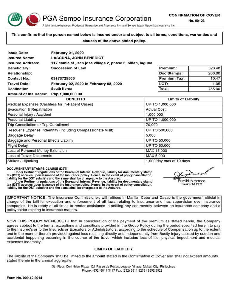 PGA Sompo Insurance Corporation | Download Free PDF | Indemnity | Insurance