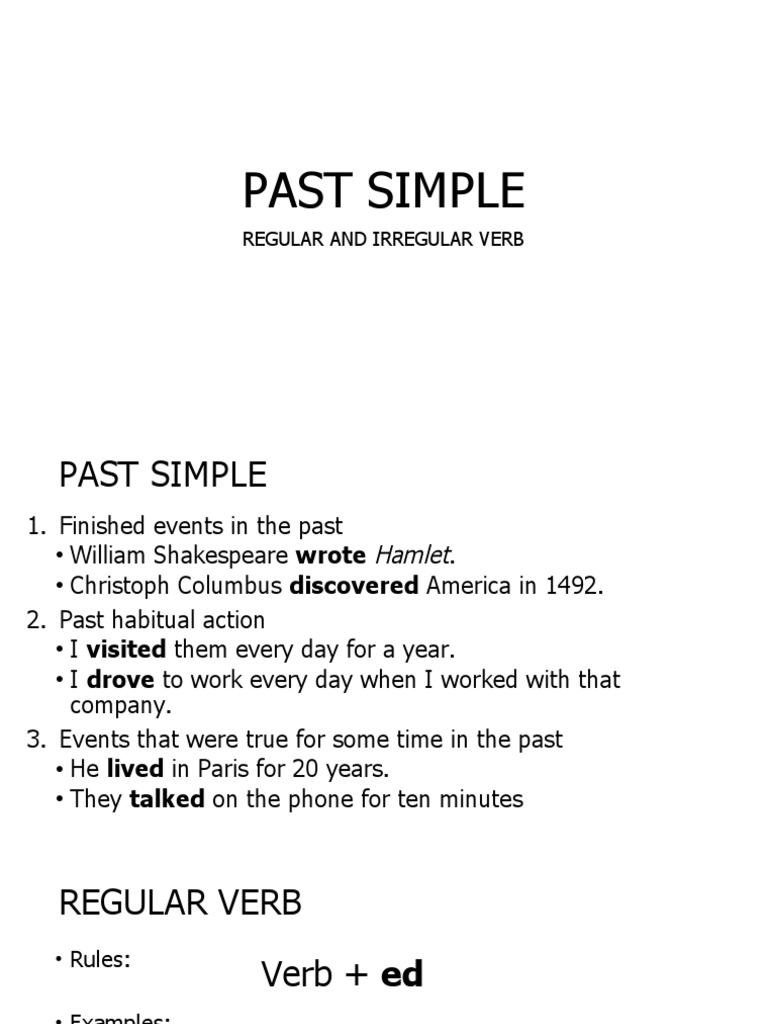 PAST SIMPLE Regular Irregular Verbs | PDF