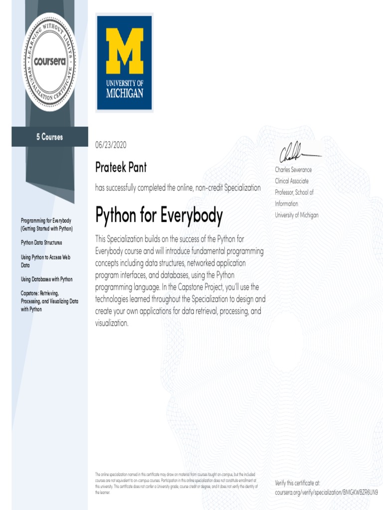 Coursera Python For Everybody Specialization PDF | PDF