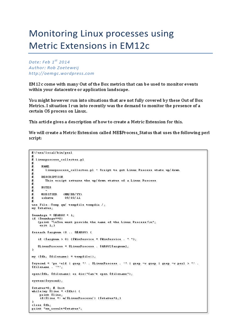 Monitoring Linux Processes Using Metric Extensions | PDF | Information ...