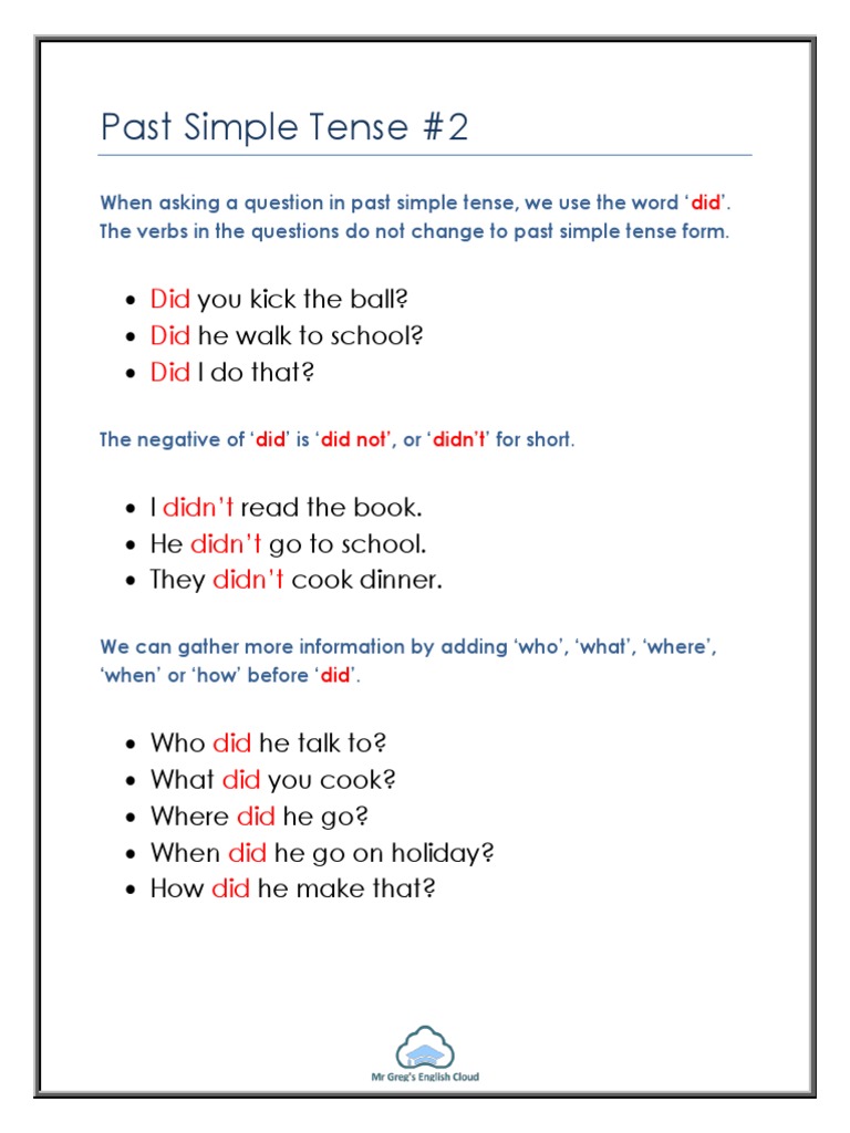Past Simple Tense #2: Did Did Did | PDF | Self-Improvement
