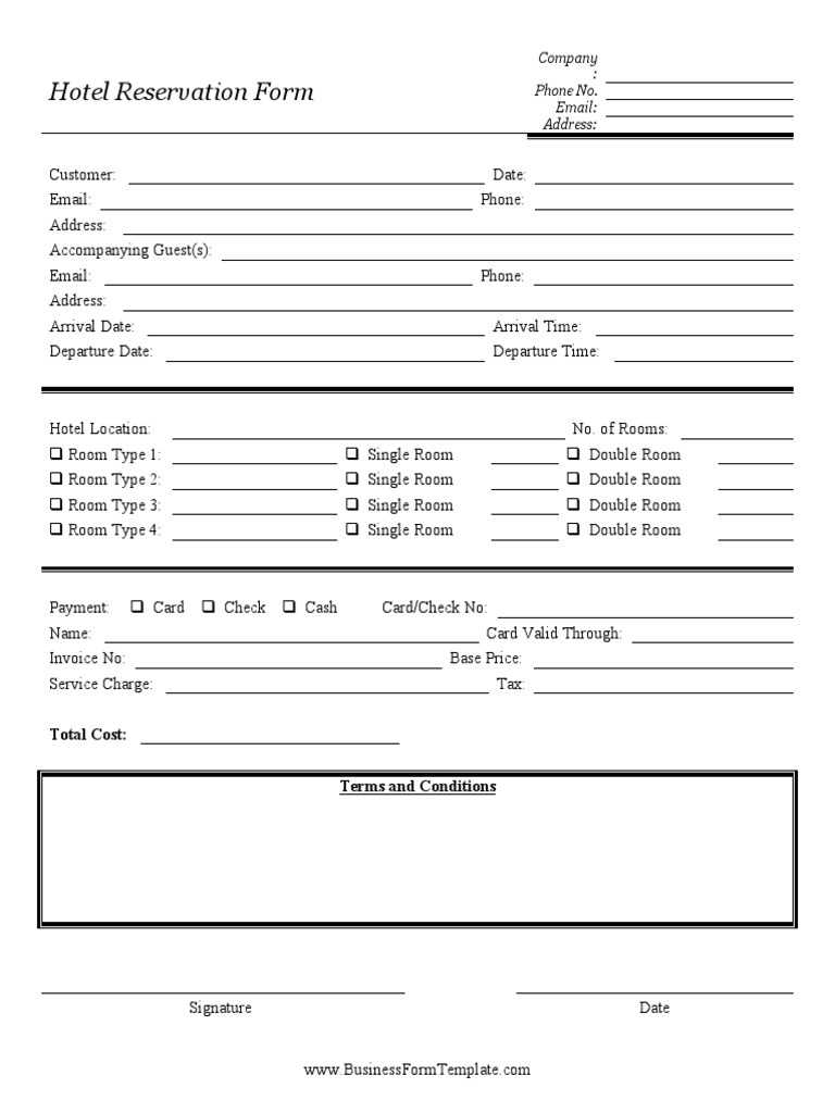 Hotel Reservation Form: Total Cost: Terms and Conditions | PDF