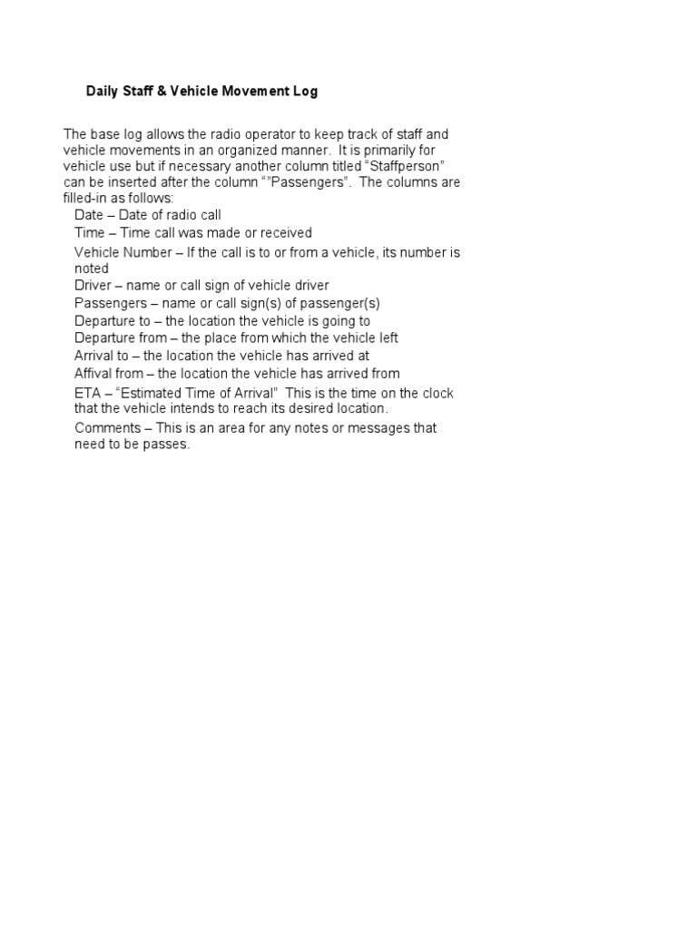 Daily Staff & Vehicle Movement Log | PDF