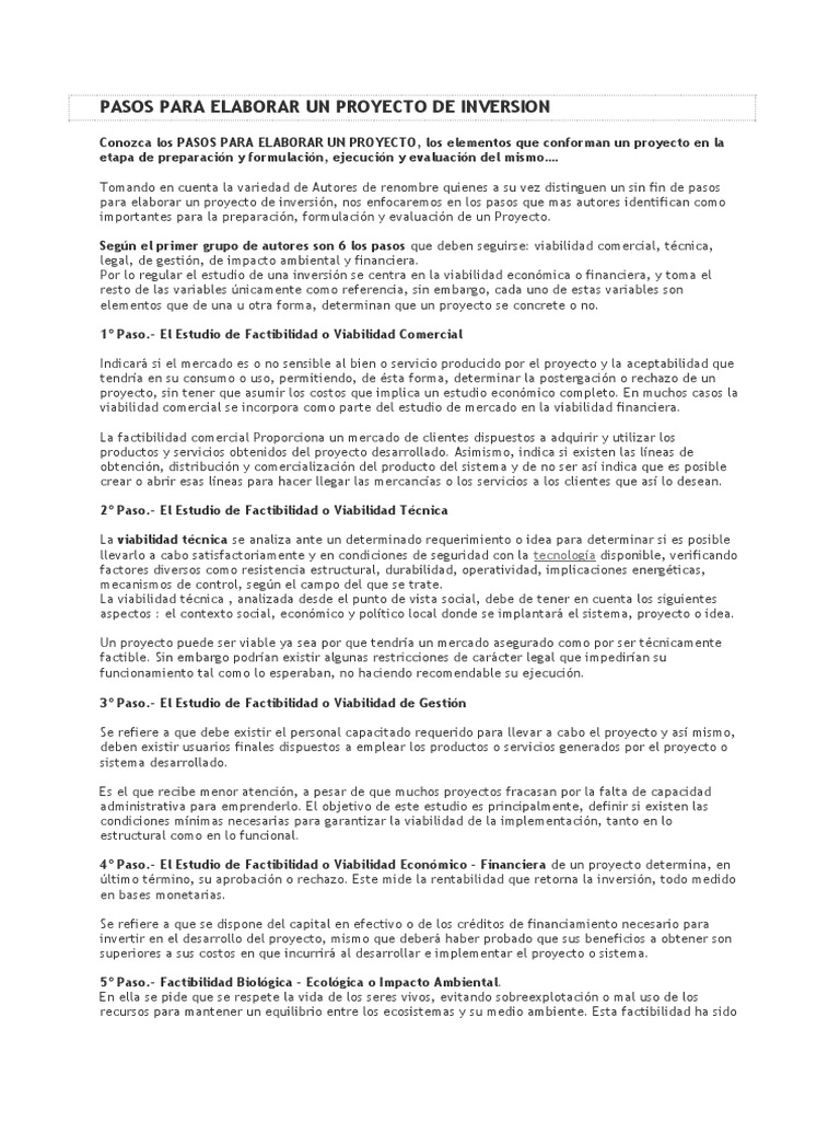 Pasos para Elaborar Un Proyecto de Inversion | PDF | Mercado (economía ...