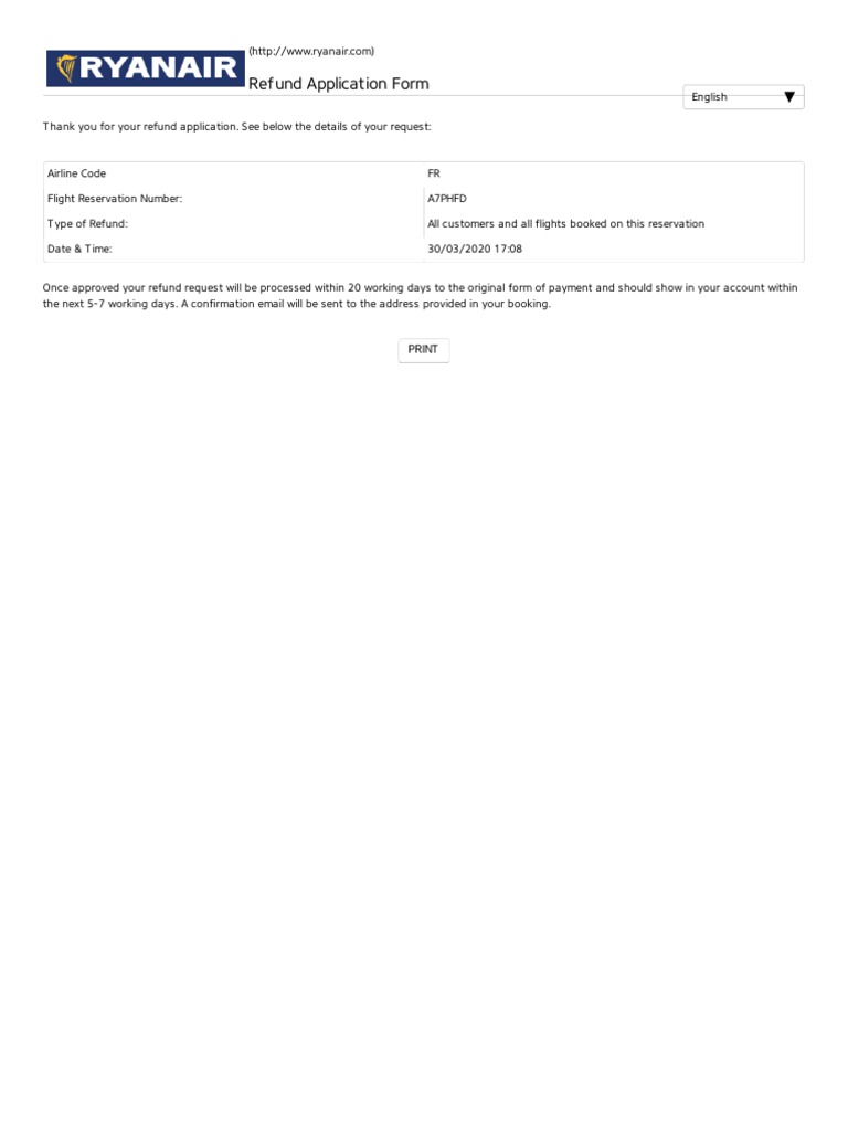 Ryanair Refund Application Details | PDF