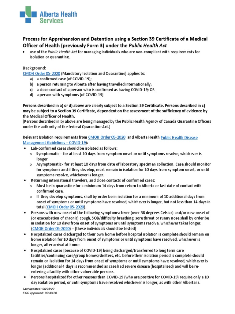 Alberta Health Services: Process For Apprehension and Detention Using A ...