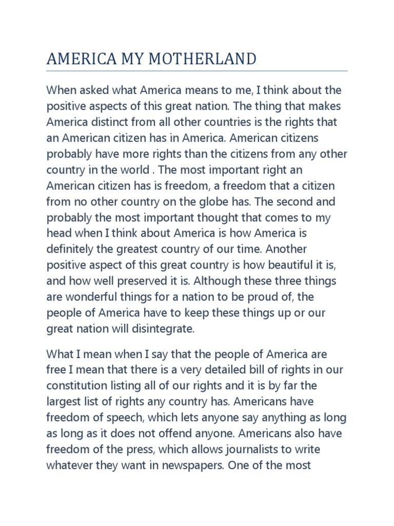 America My Motherland: Essay | PDF | The United States | Religion And ...