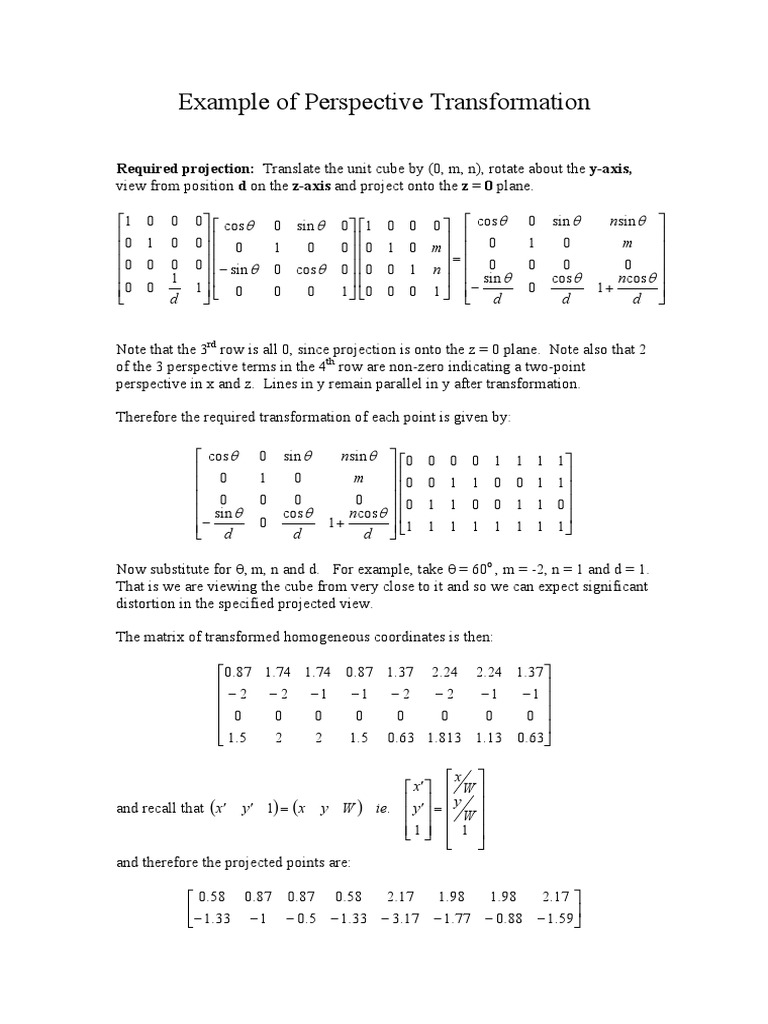 Example of Perspective Transformation | PDF | Cartesian Coordinate ...