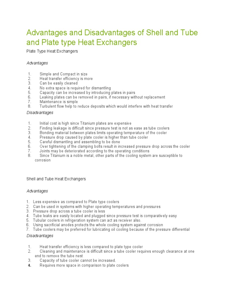 Plate vs Shell and Tube Heat Exchangers: Advantages & Disadvantages | PDF