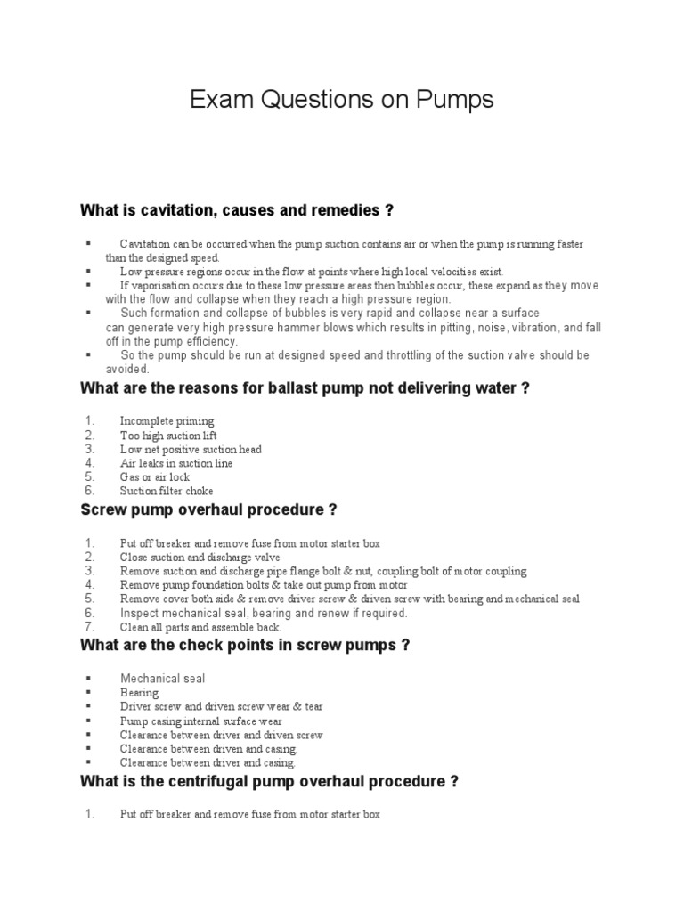 Exam Questions On Pumps | PDF | Pump | Propeller