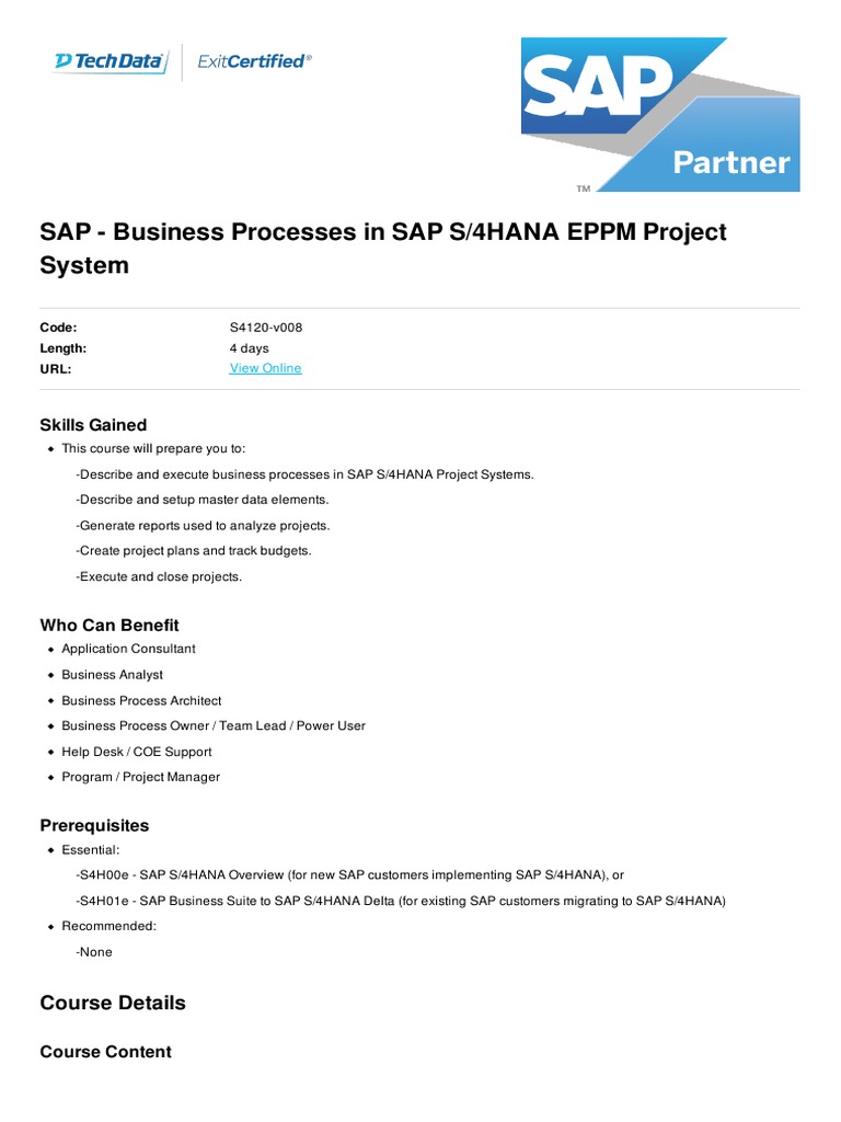 Business Processes in Sap S4hana Eppm Project System PDF | PDF | Sap Se ...