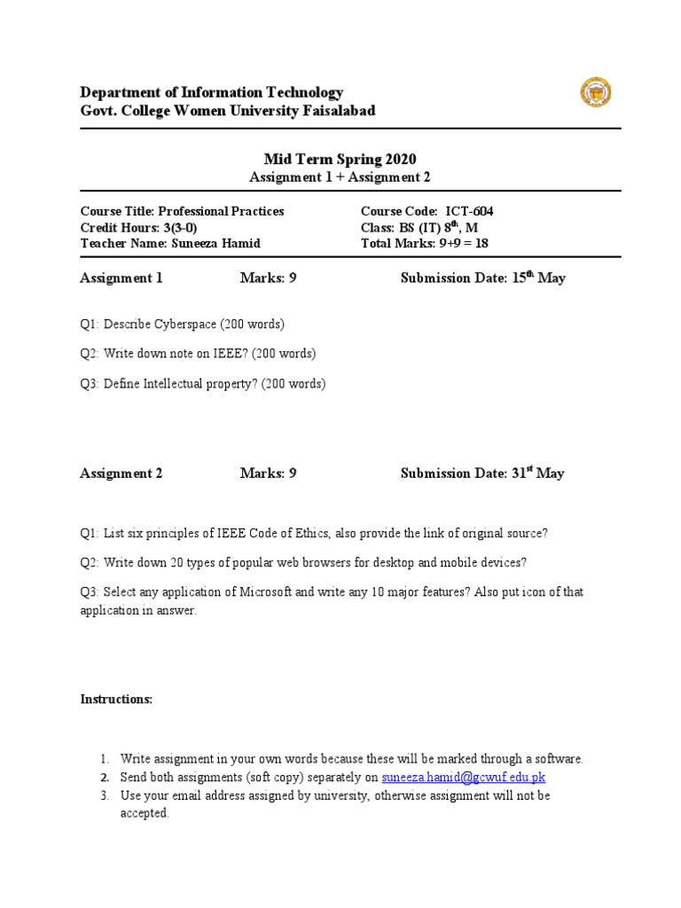 Professional Practices Assign Mid Term | PDF | Computers