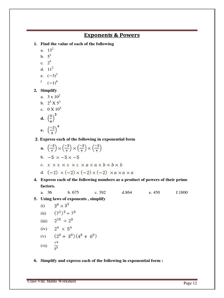 Exponents & Powers | PDF | Exponentiation | Rational Number