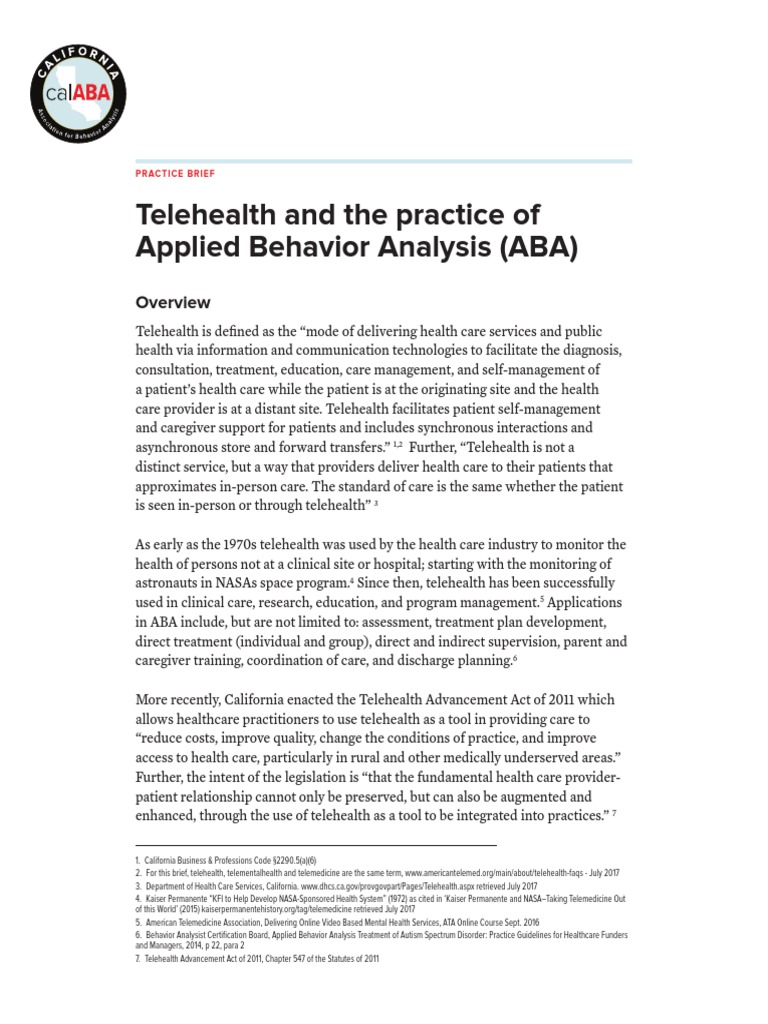 Telehealth and The Practice of Applied Behavior Analysis (ABA) | PDF ...