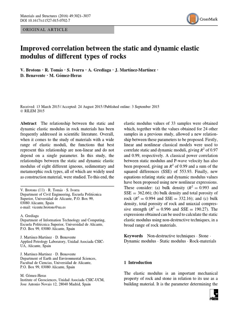 Improved Correlation Between The Static and Dynamic Elastic Modulus by ...