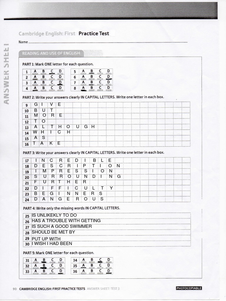 Answer Sheet FCE | PDF