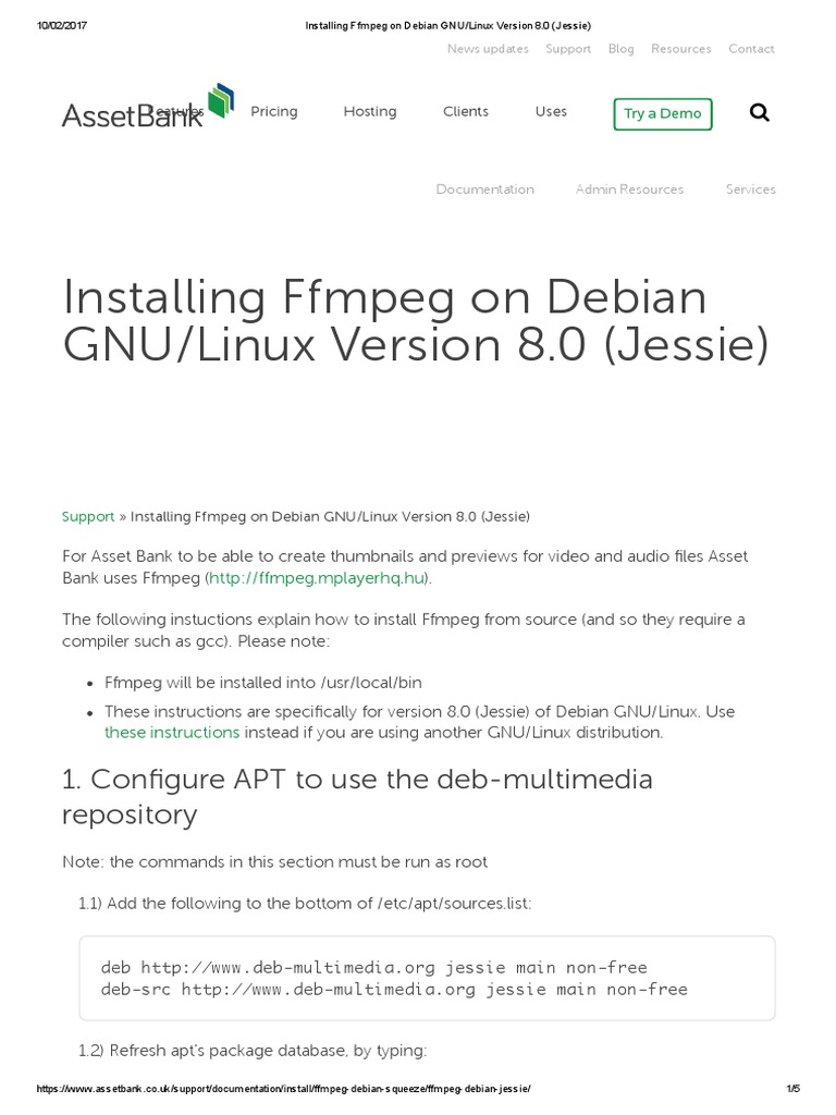 Installing Ffmpeg On Debian GNU - Linux Version 8 | PDF | Operating System Technology | Unix ...