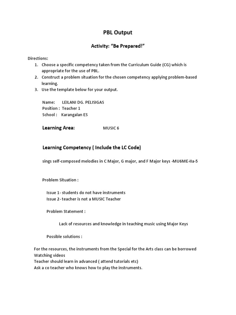 Session 5 Problem Based Learning Output Template | PDF | Career & Growth
