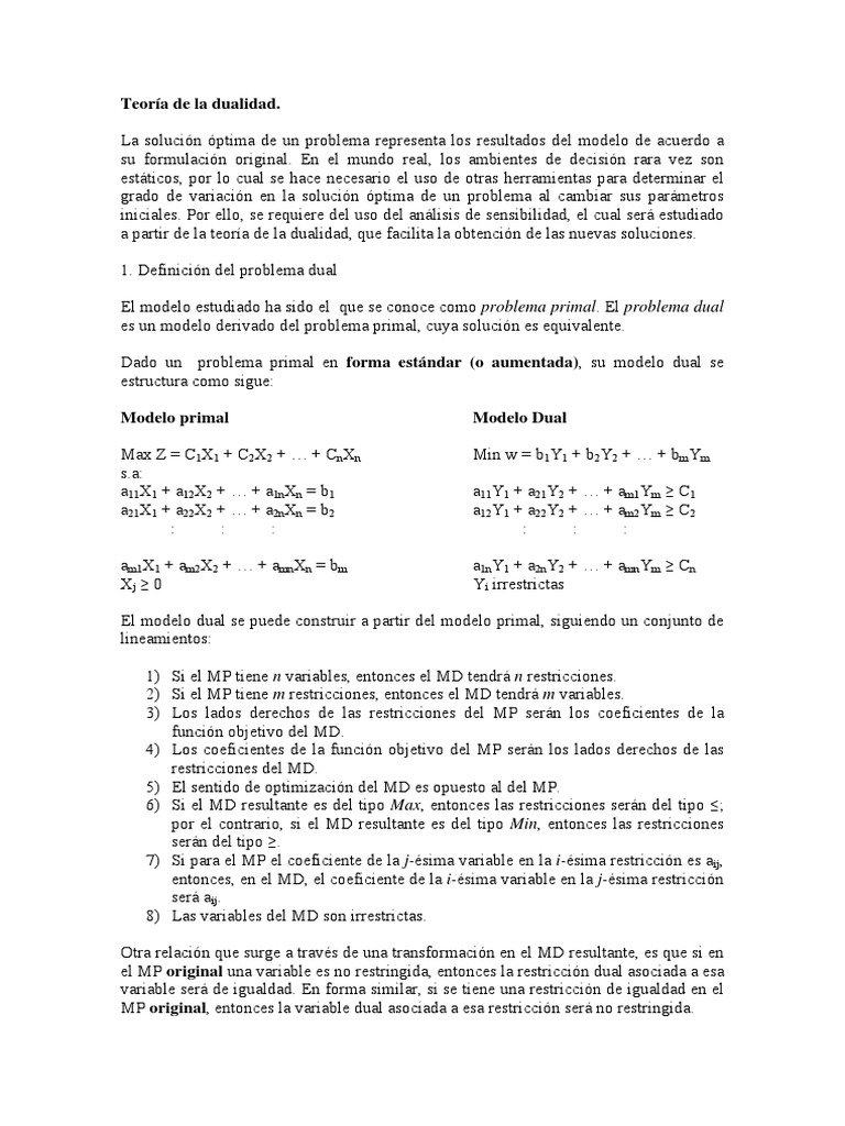 Teoría de La Dualidad | PDF | Matriz (Matemáticas) | Algoritmos