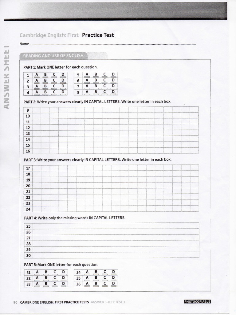 Answer Sheet FCE PDF | PDF