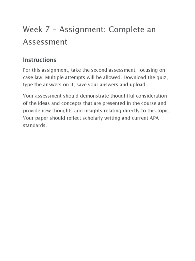 Week 7 - Assignment: Complete An Assessment: Instructions | PDF