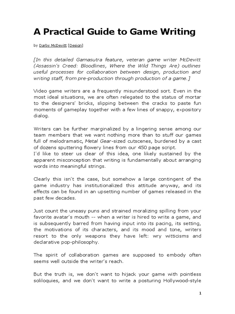 A Practical Guide To Game Writing: by Darby Mcdevitt (Design) | PDF ...
