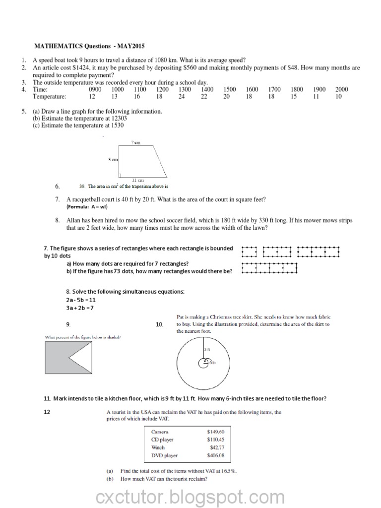 Maths CXC Mock Exam Question 13.05.15 | PDF | Mower | Density