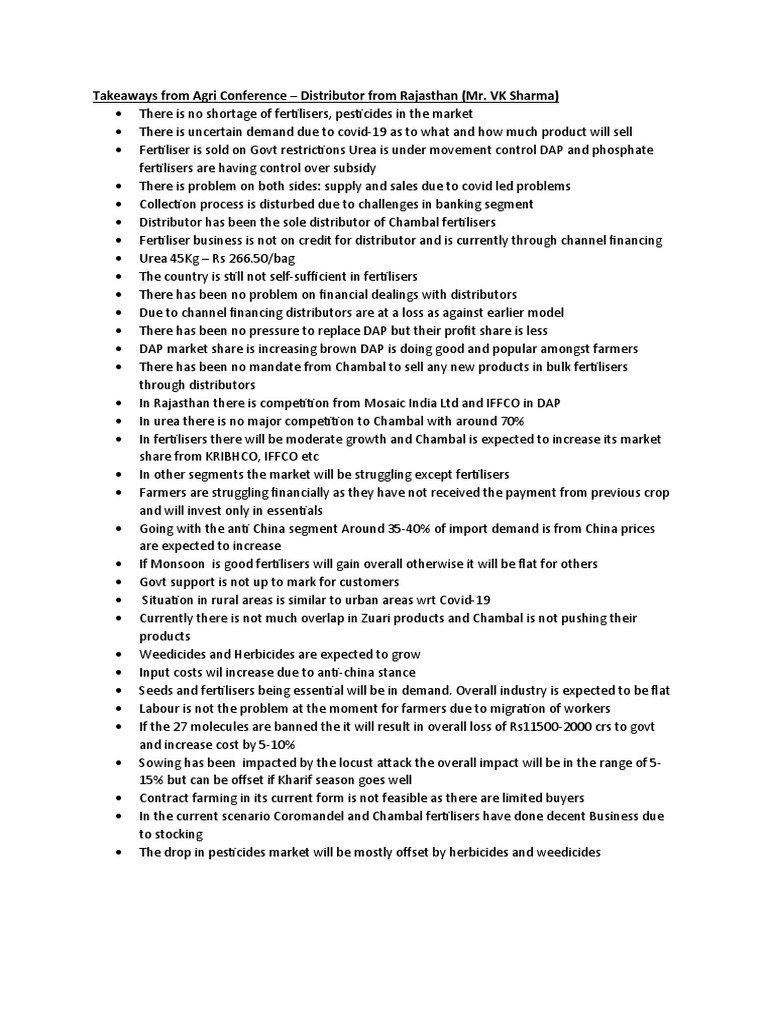 Takeaways From Agri Conference | PDF | Fertilizer | Economies