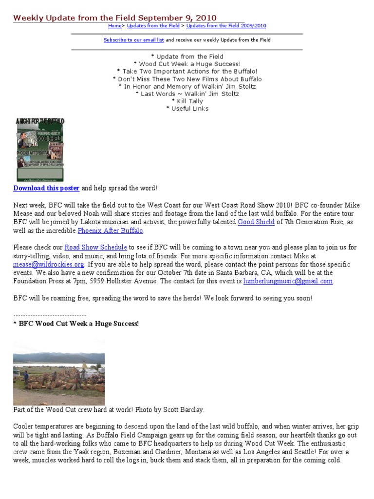 Buffalo Field Campaign Weekly Update | PDF | American Bison ...