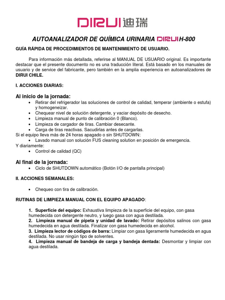 Dirui Chile - Guia Mantención Rápida H-800 | PDF