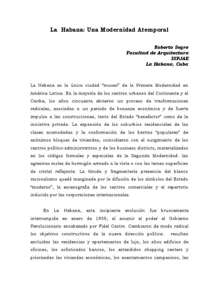Roberto Segre - La Habana. Una Modernida Atemporal (1953-2003) | PDF ...