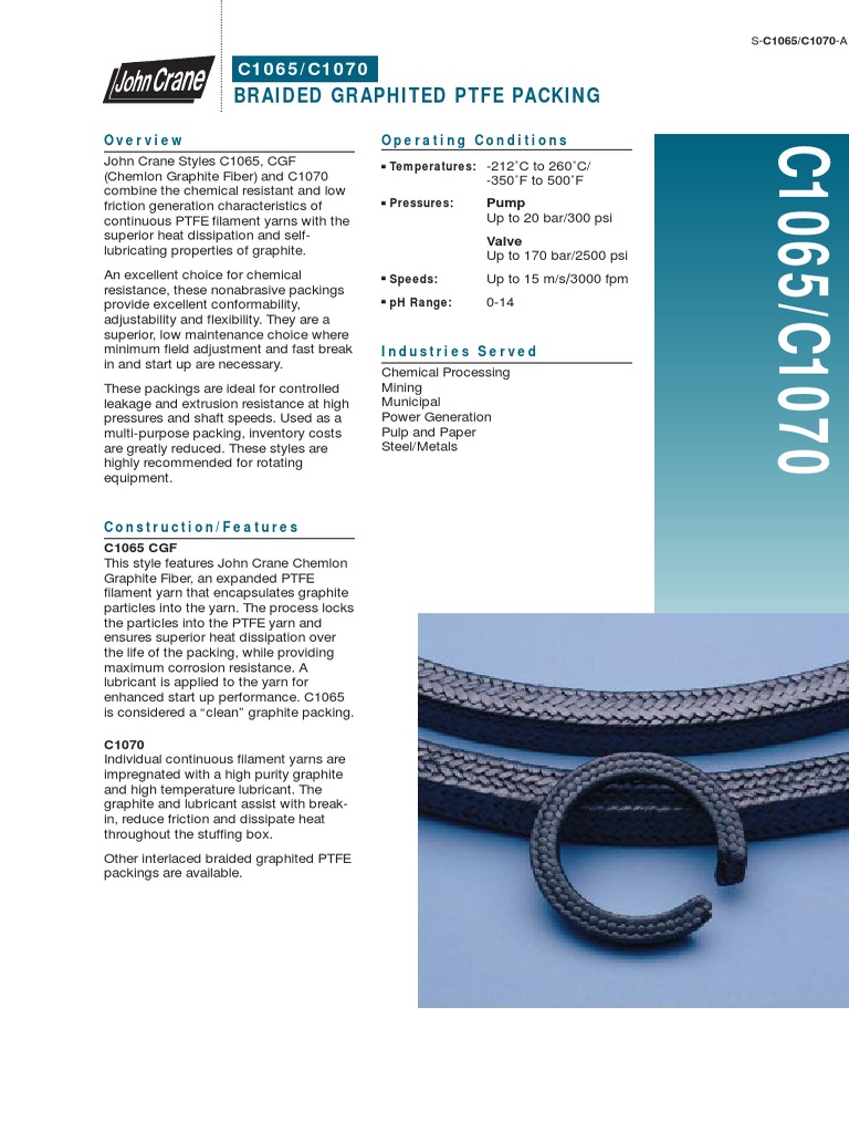 Braided Graphited Ptfe Packing: Operating Conditions | Download Free ...