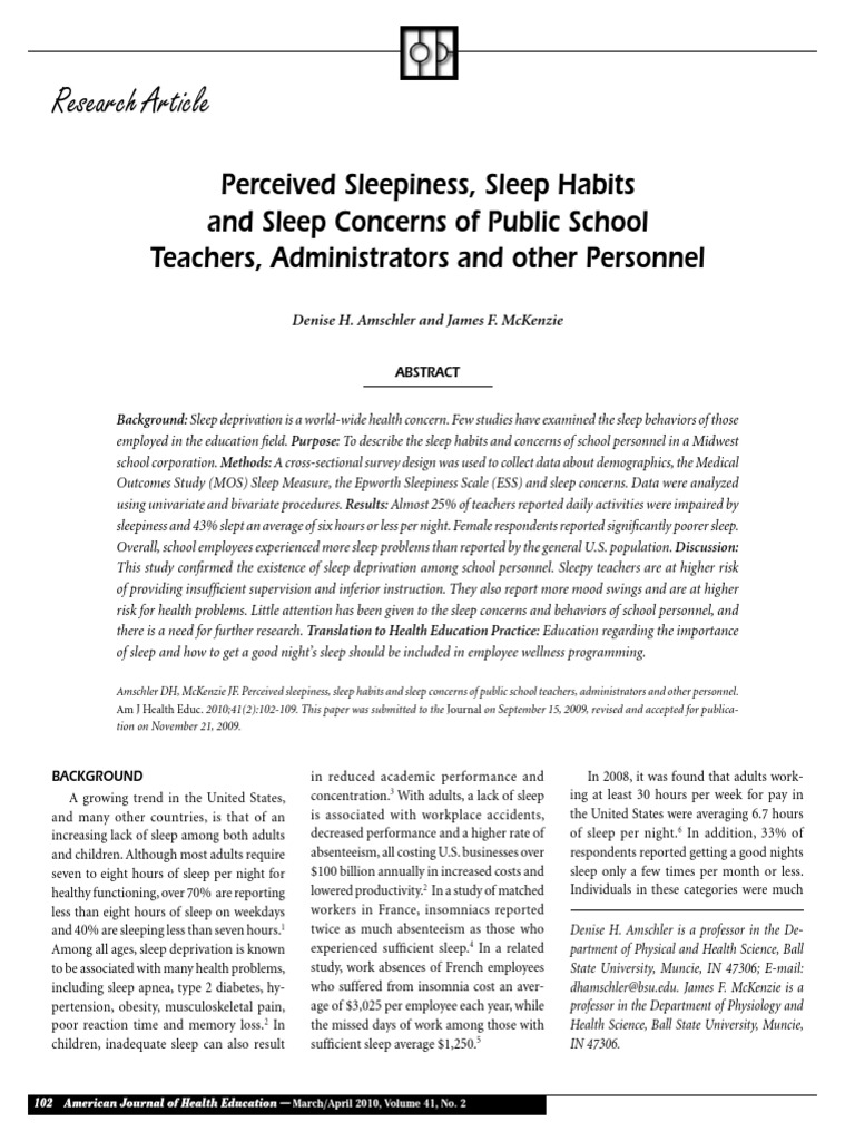 Perceived Sleepiness, Sleep Habits and Sleep Concerns of Public School ...