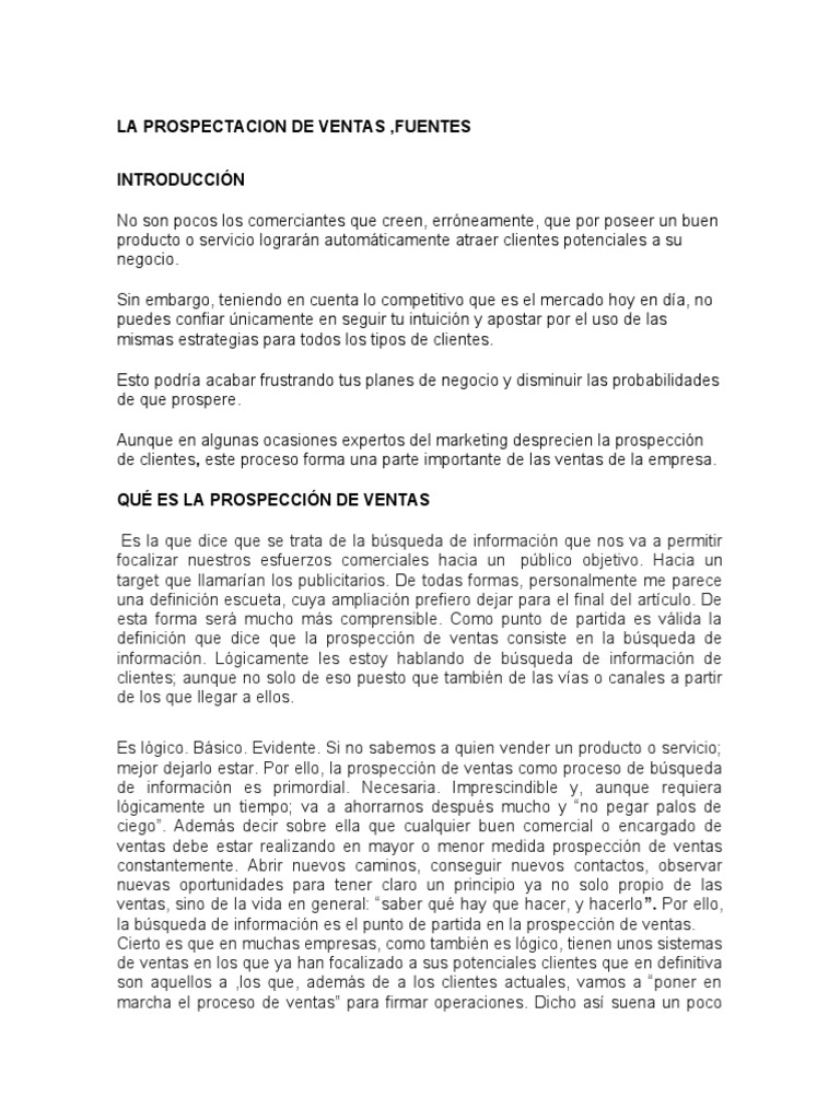 La Prospectacion de Ventas | PDF | Cliente | Información
