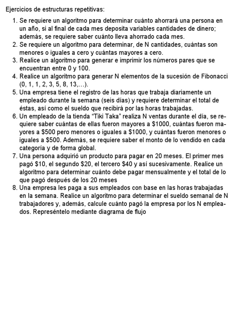 Ejercicios de Estructuras Repetitivas | PDF