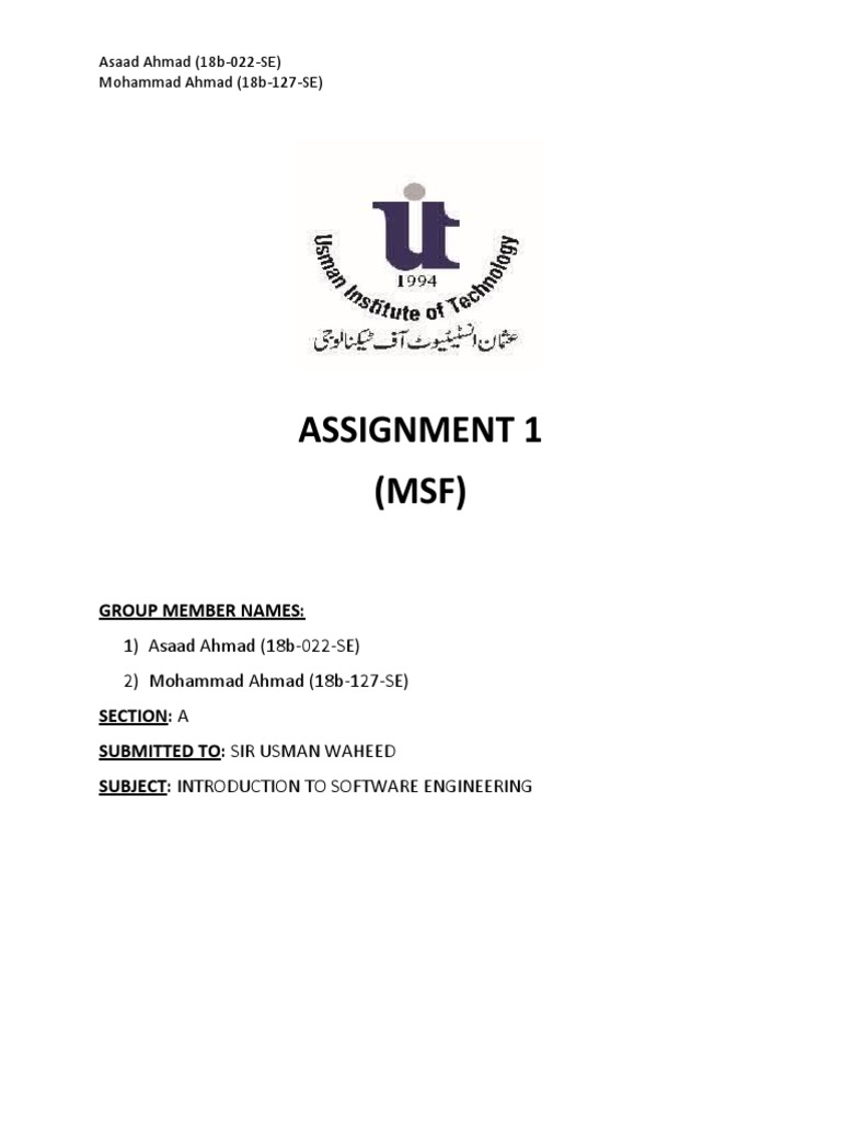Assignment 1 (MSF) : Asaad Ahmad (18b-022-SE) Mohammad Ahmad (18b-127-SE) | PDF | Microsoft ...