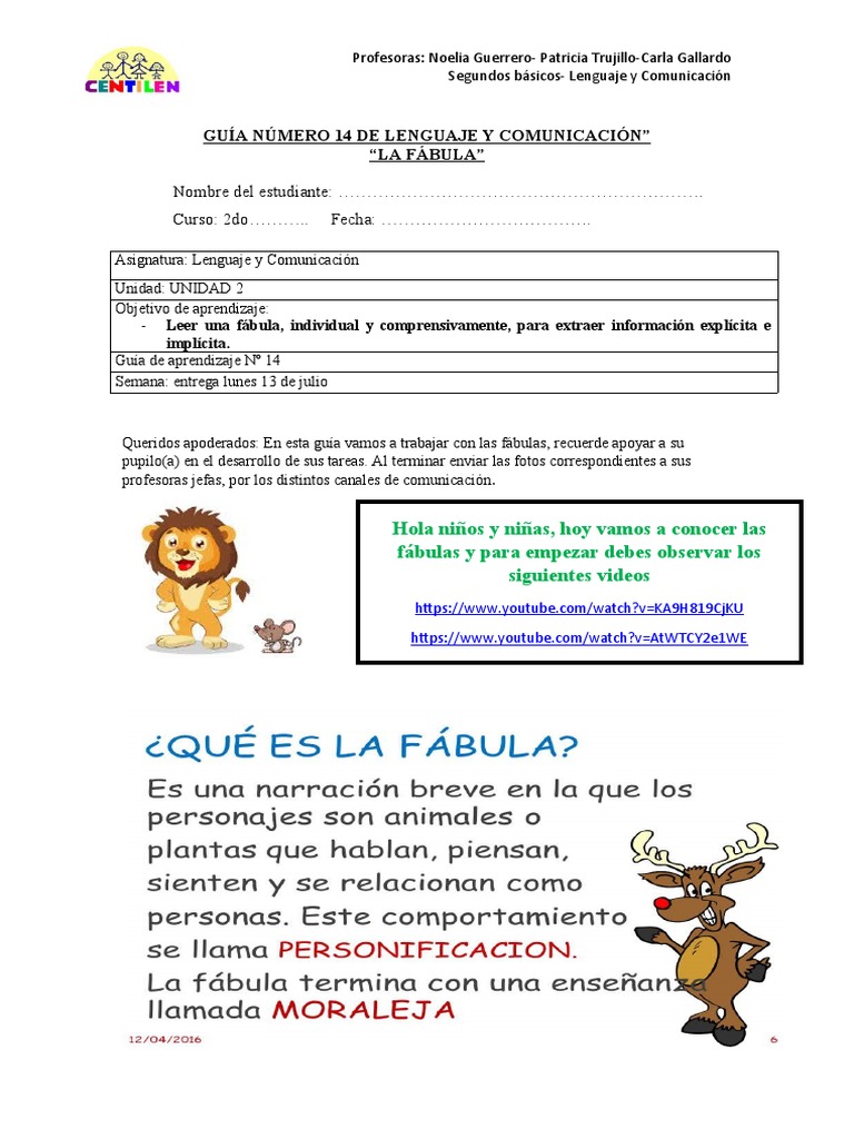 Guía De Lenguaje Y Comunicación Sobre Fábulas Para Segundo Básico Pdf