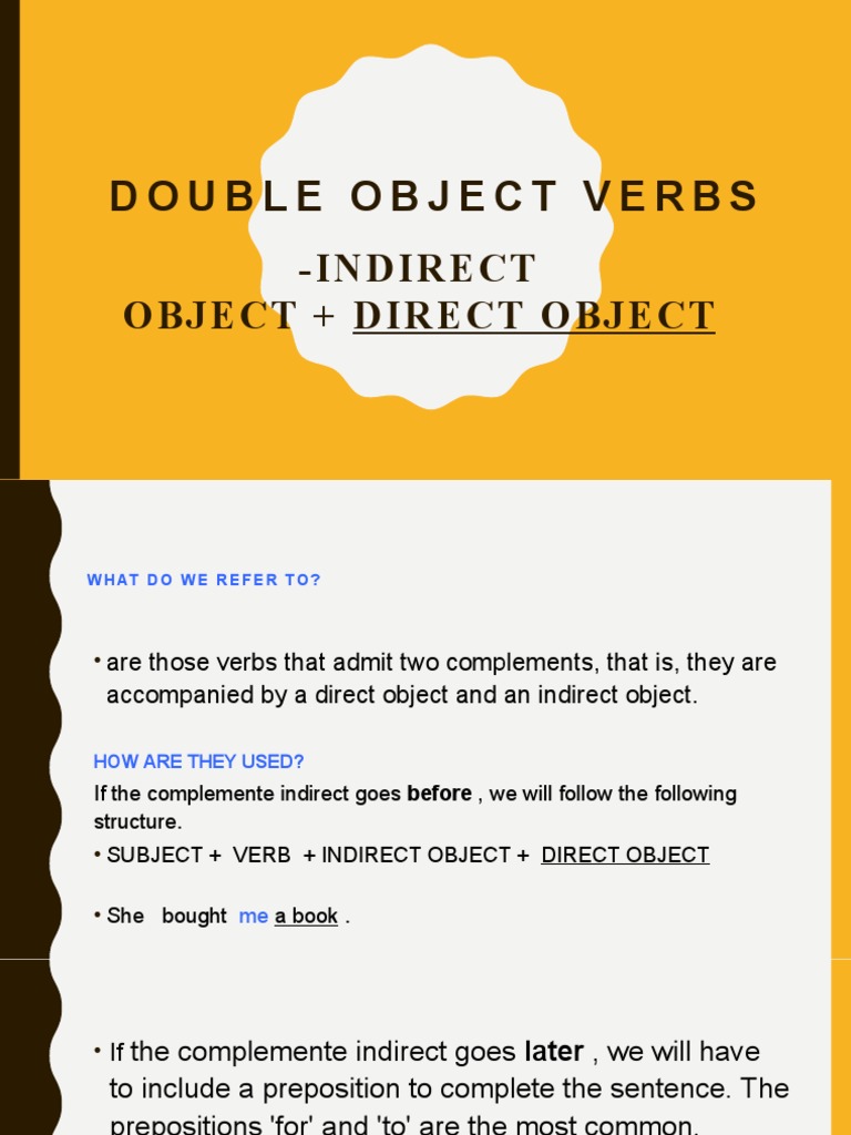 Double Object Verbs: - Indirect Object + Direct Object | PDF
