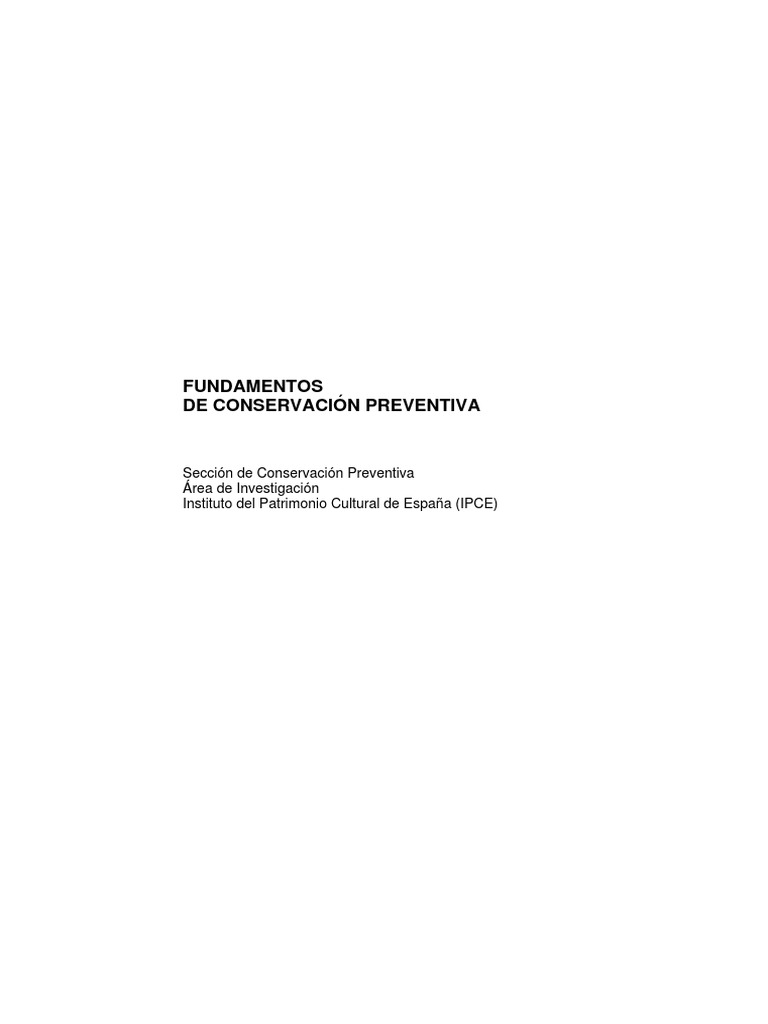 Fundamentos de La Conservación Preventiva. | PDF | Planificación | Conservación