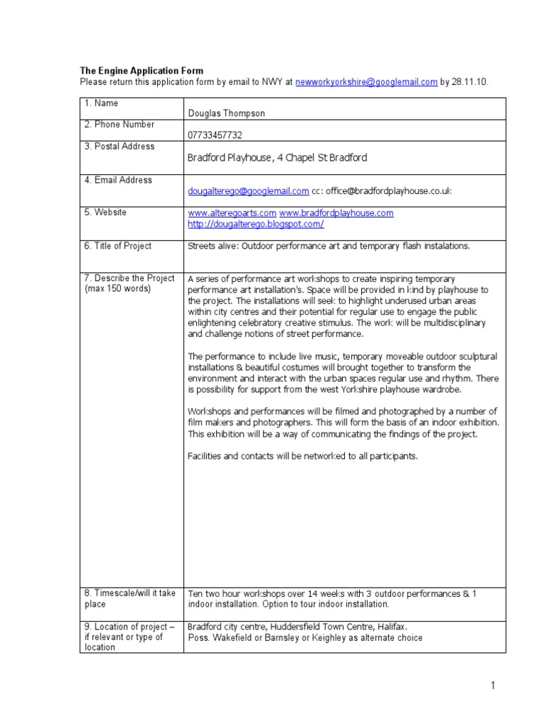 The Engine Application Form | PDF | Communication | Engines