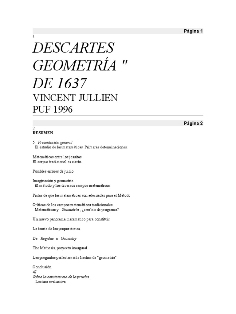 Descartes y la Geometría: Análisis | PDF | René Descartes | Conocimiento